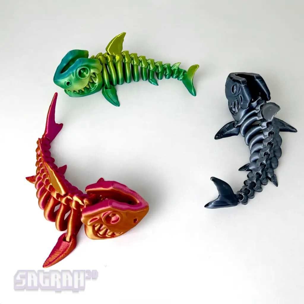 Articulated Skeleton Shark -3D Printed Flexi Fidget Toy in Two Sizes